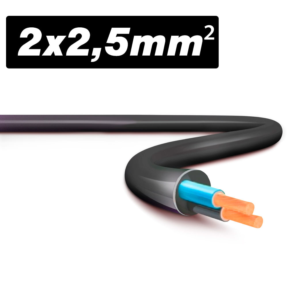 Cabo Flexível HEPR 2x2,5MM 1KV 90G Preto 39089 Nexans - Dimensional
