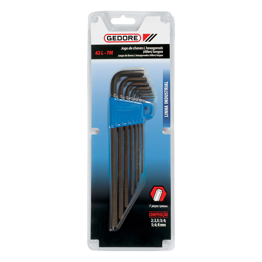 Chave L Jogo 7 Peças Allen Longa 2-8Mm 42L/7M Gedore - Dimensional
