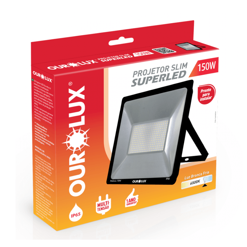 Refletor de LED Preto IP65 1 Modulo 150W 100/240 V 6500K 3268 Ourolux - Dimensional