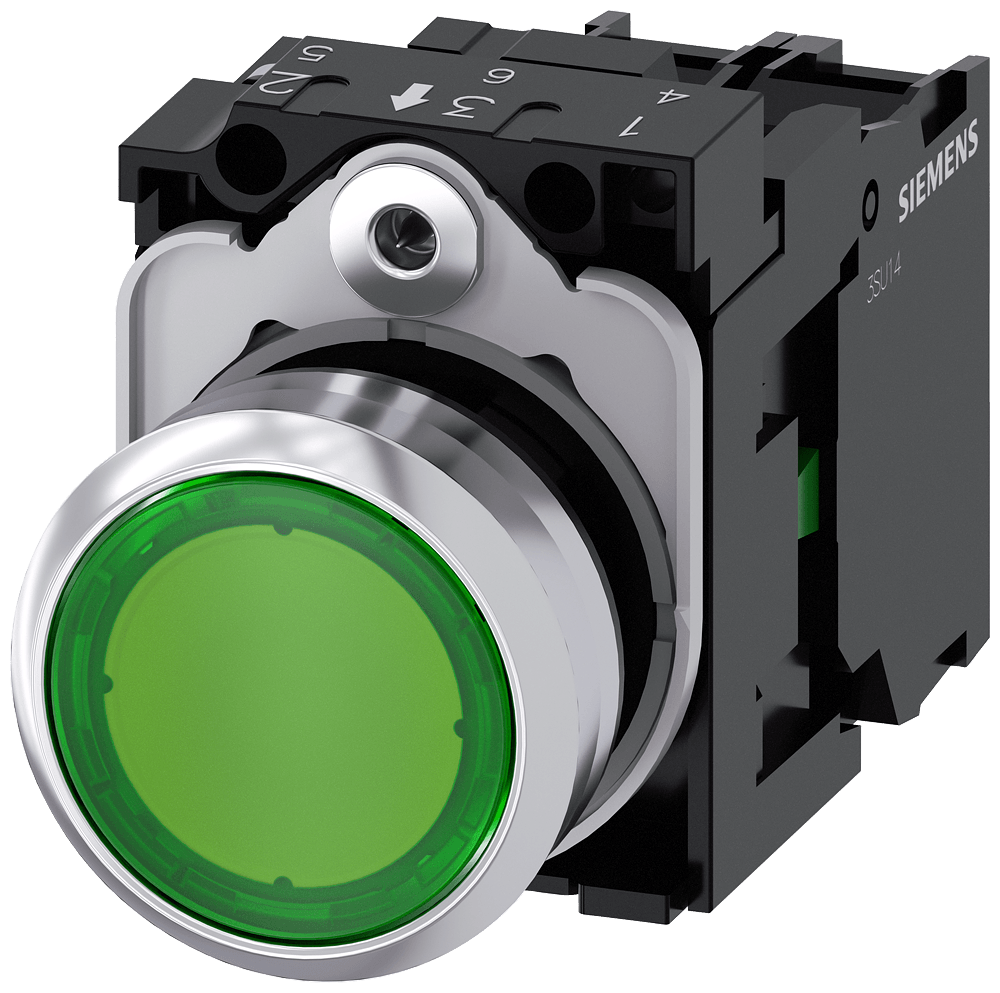 Frontal Botão Iluminado Redondo Verde 22mm Pulso/Soco 3SU11530AB401BA0 ...