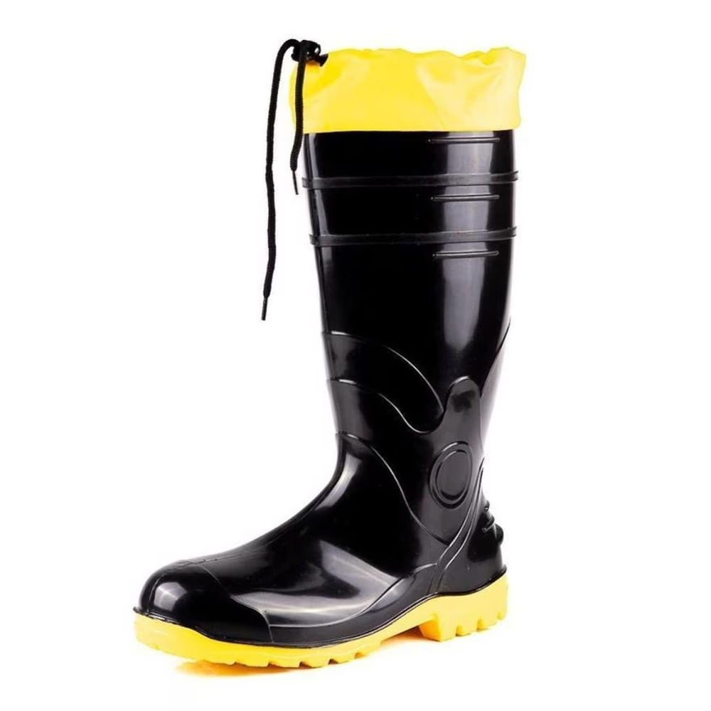 Bota Profissional PVC Preta Cano Longo Com Forro Sem Bico Polaina ...
