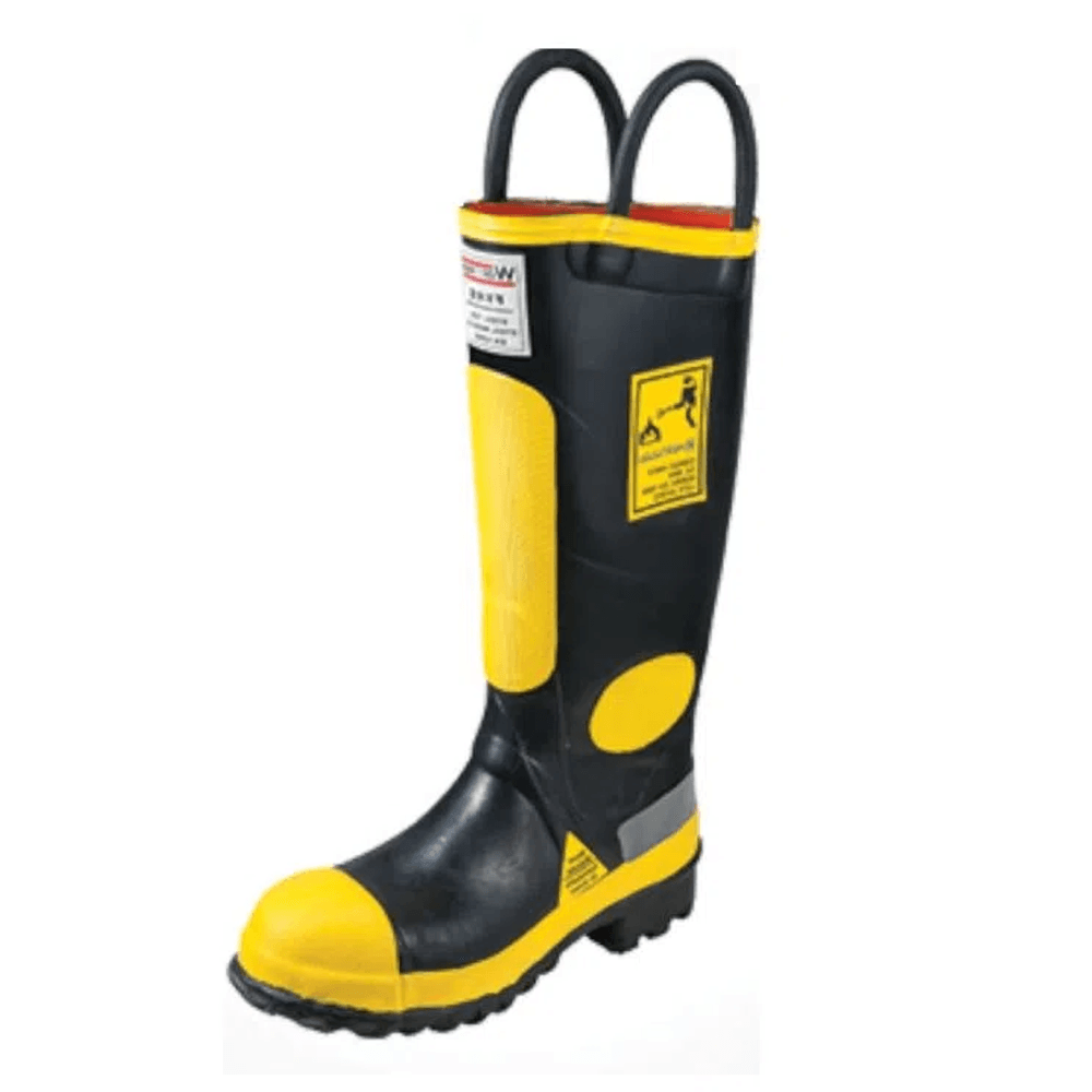 Bota Bombeiro Borracha Preta E Amarela Palmilha De Aço Com Forro Bico ...