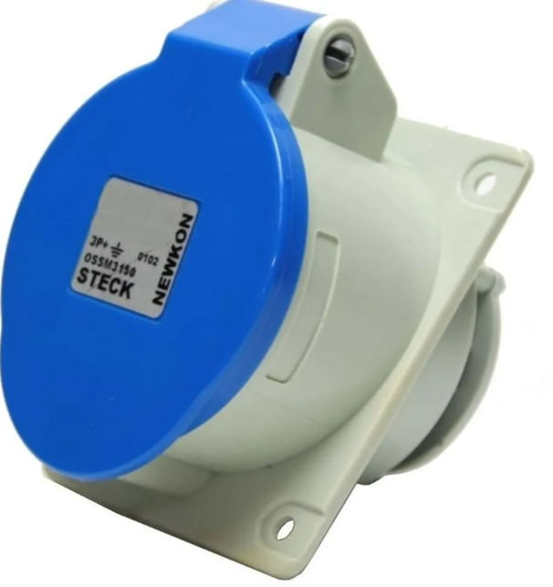 Tomada Embutir 3 Polos + Neutro + Terra 63A 200/250V Azul 9H Com Tampa ...