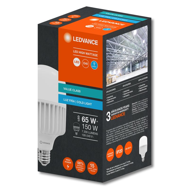 Lâmpada LED Hw Value 65W 6500K 7200Lm Bivolt E40 G4 7019708 Ledvance ...