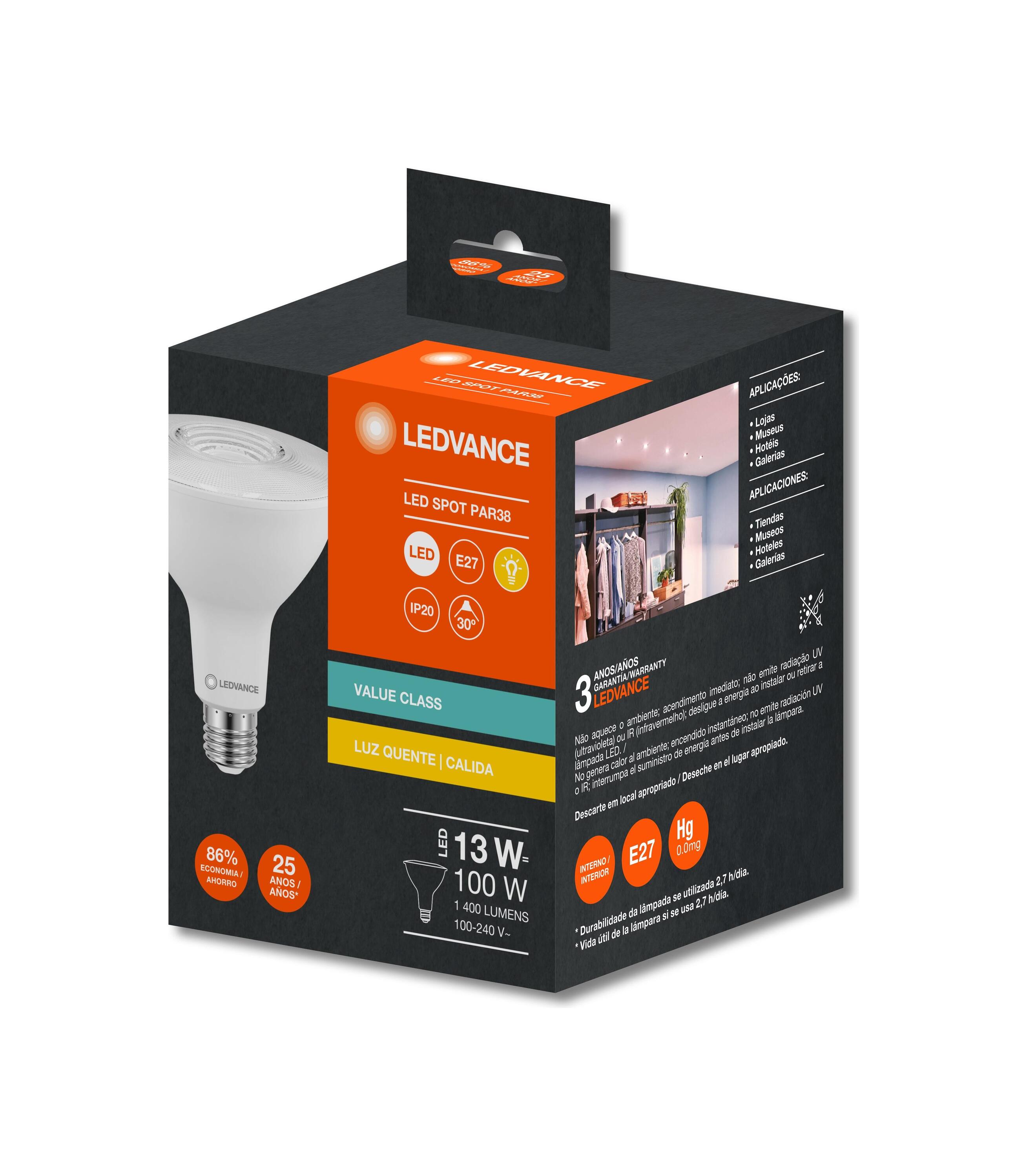 Lâmpada Led Par38 13W 2700K 1400Lm Bov G4 7019670 Ledvance - Dimensional