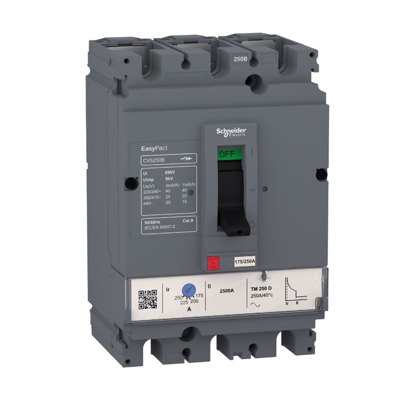 Disjuntor Caixa Moldada Tripolar Termomagnético Ajustável 440VCA 80A 25/36KA LV510306 Schneider ...