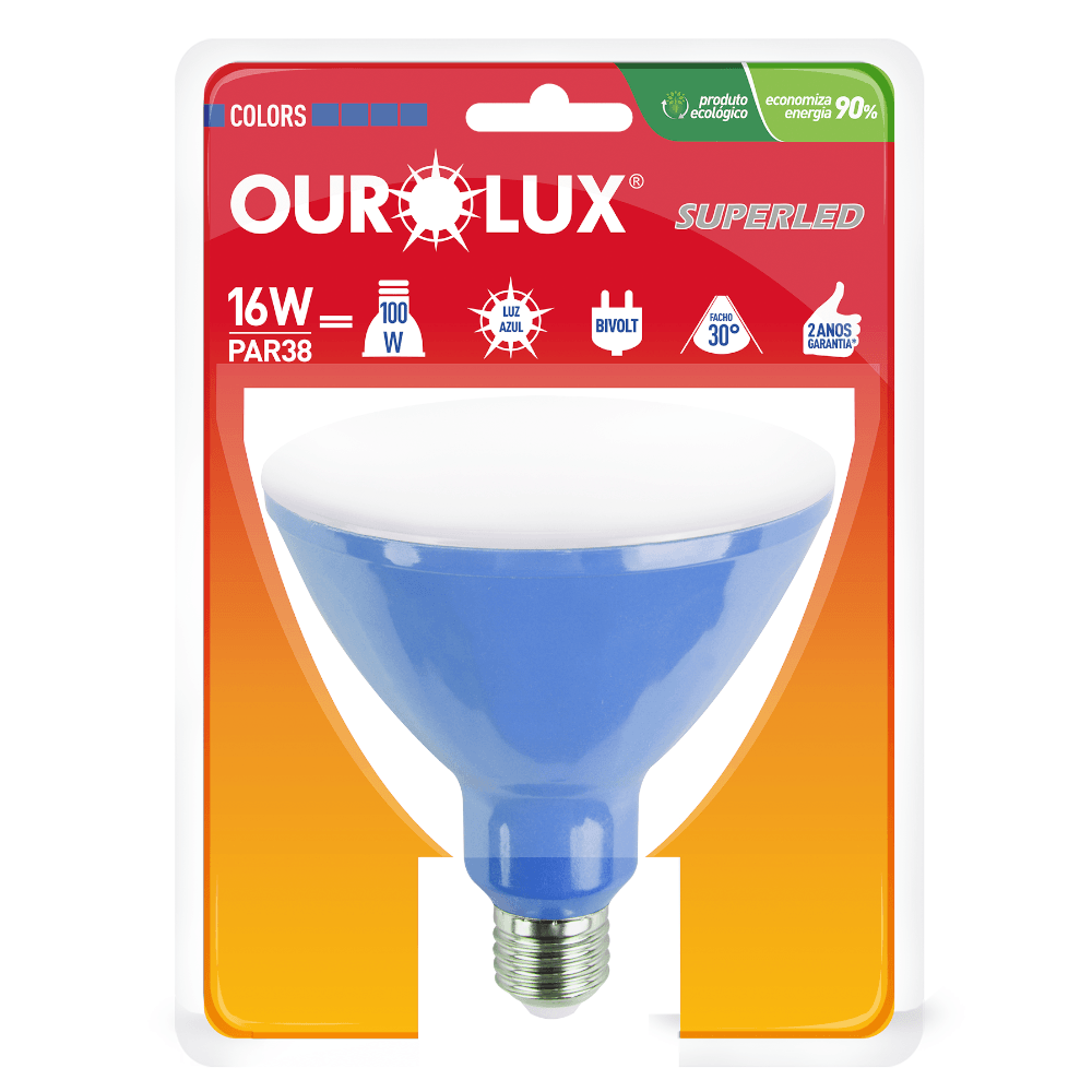 Lâmpada LED PAR38 E27 Azul Bivolt 16W Super LED Colors Ourolux ...